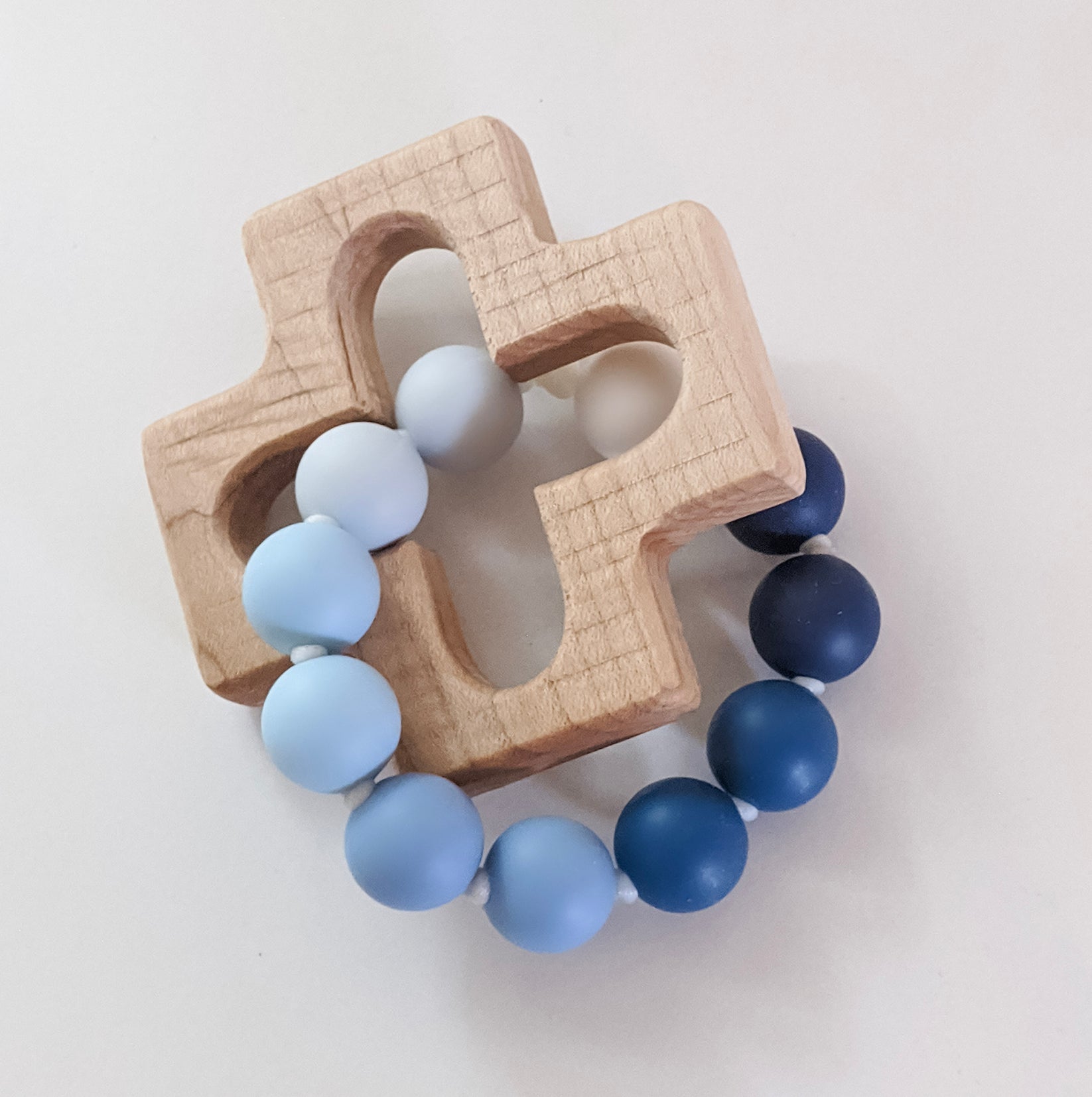 Baby Boy Baptism Gift - Catholic Teething Rosary Ring in Blue Ombre ...